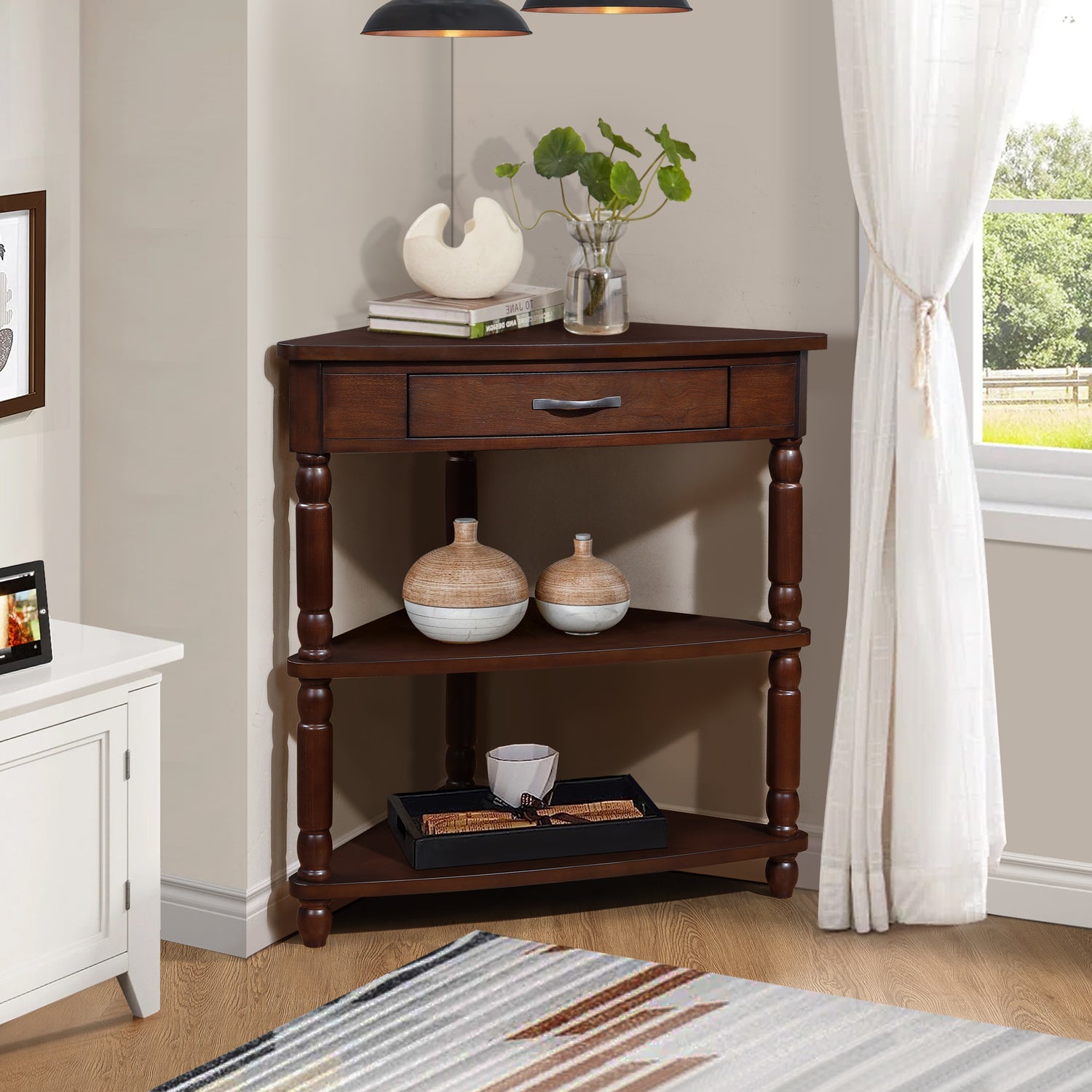 Side Table End Table Corner Table, 3-Tier Corner Accent Table with Dra ...