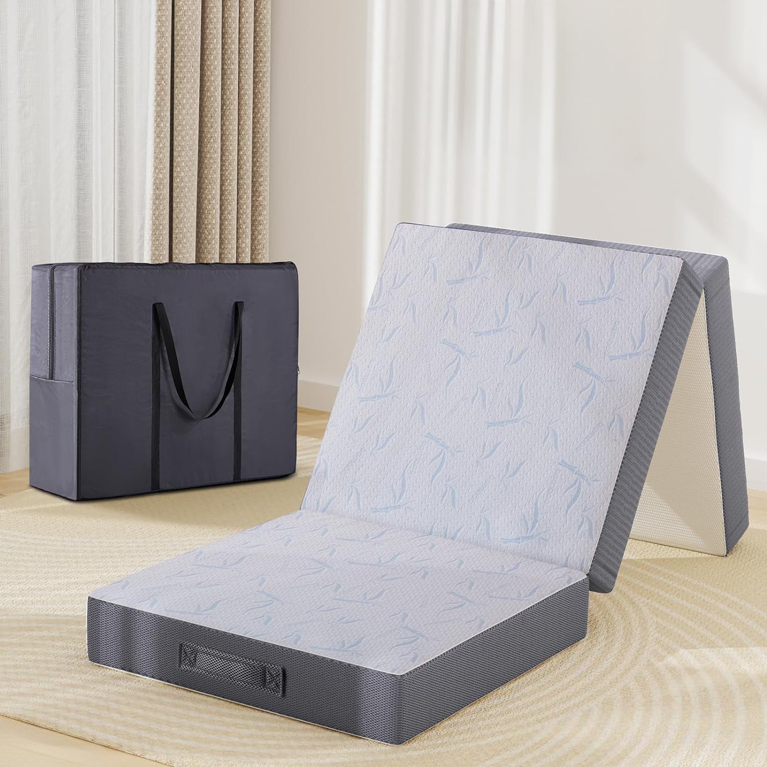 Folding Mattress with Portable Storage Bag, Memory Foam Tri-Fold Mattr ...