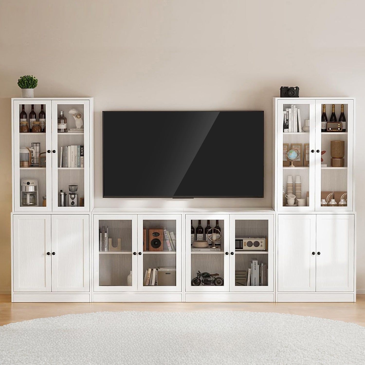 Combination TV Stand with Bookshelves 4-piece Set for TVs up to 75 inc ...
