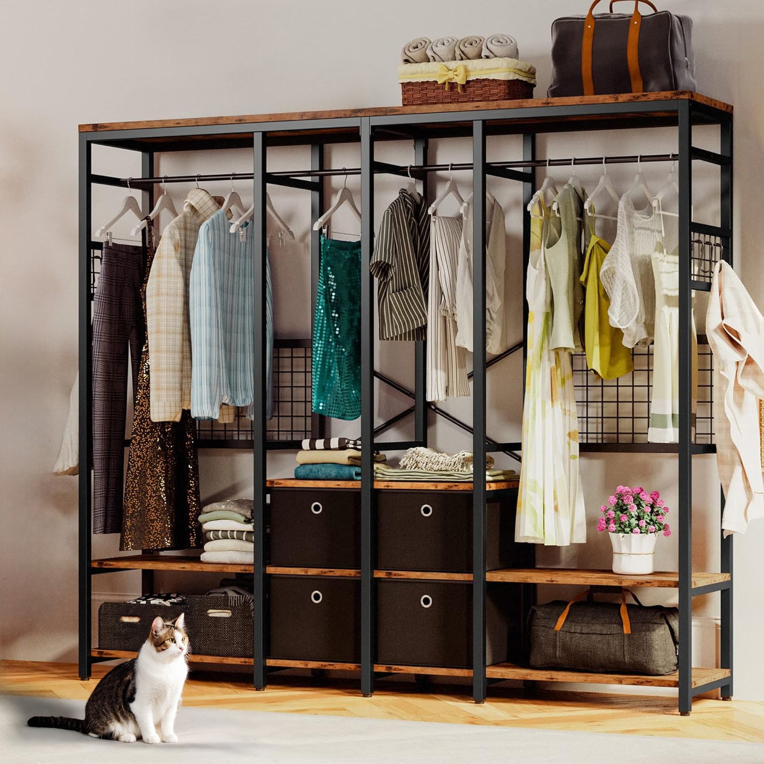 Heavy Duty Closet Hanger with Shelves 4 Drawers and 8 Hooks, Vintage B ...