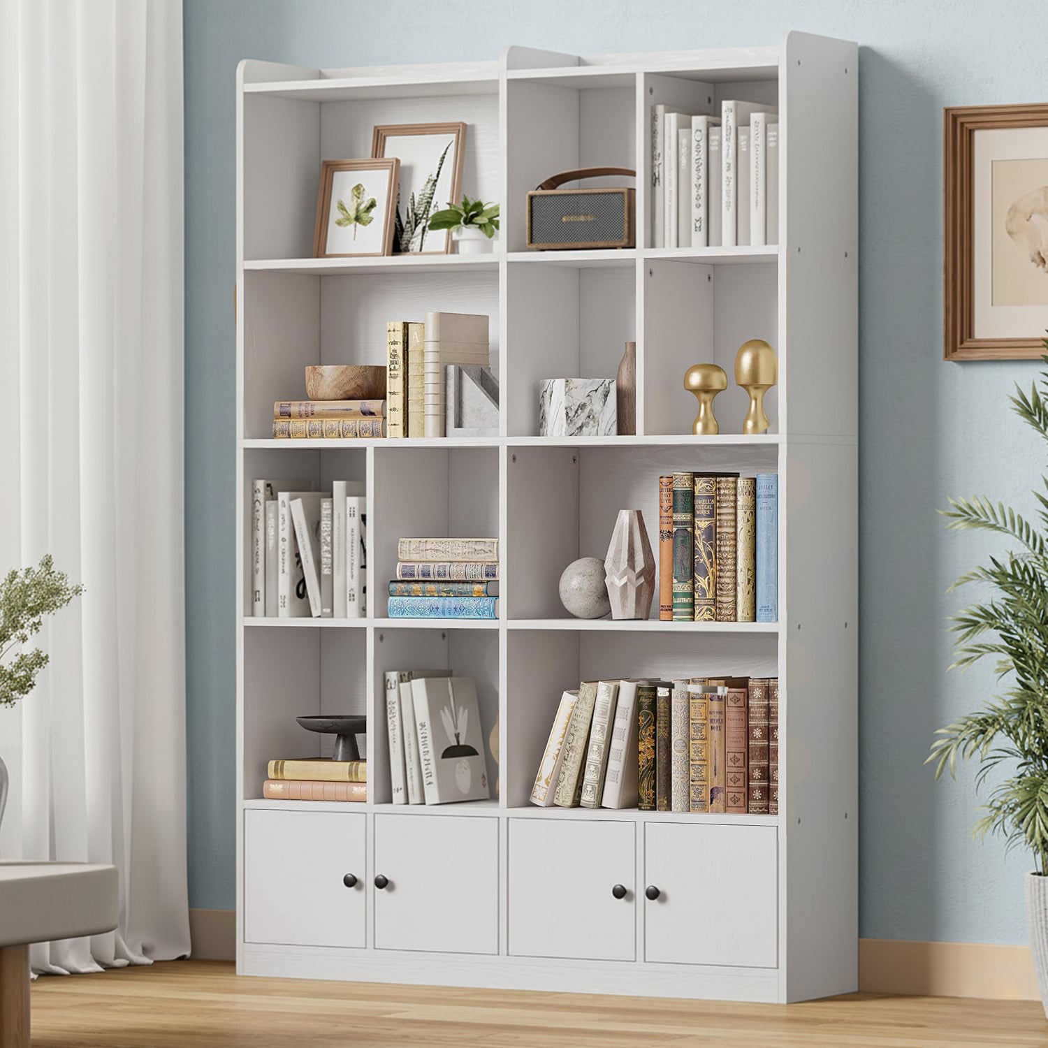 6-Tier Bookcase with 4 Doors, Large Storage Book Shelf for Living Room ...