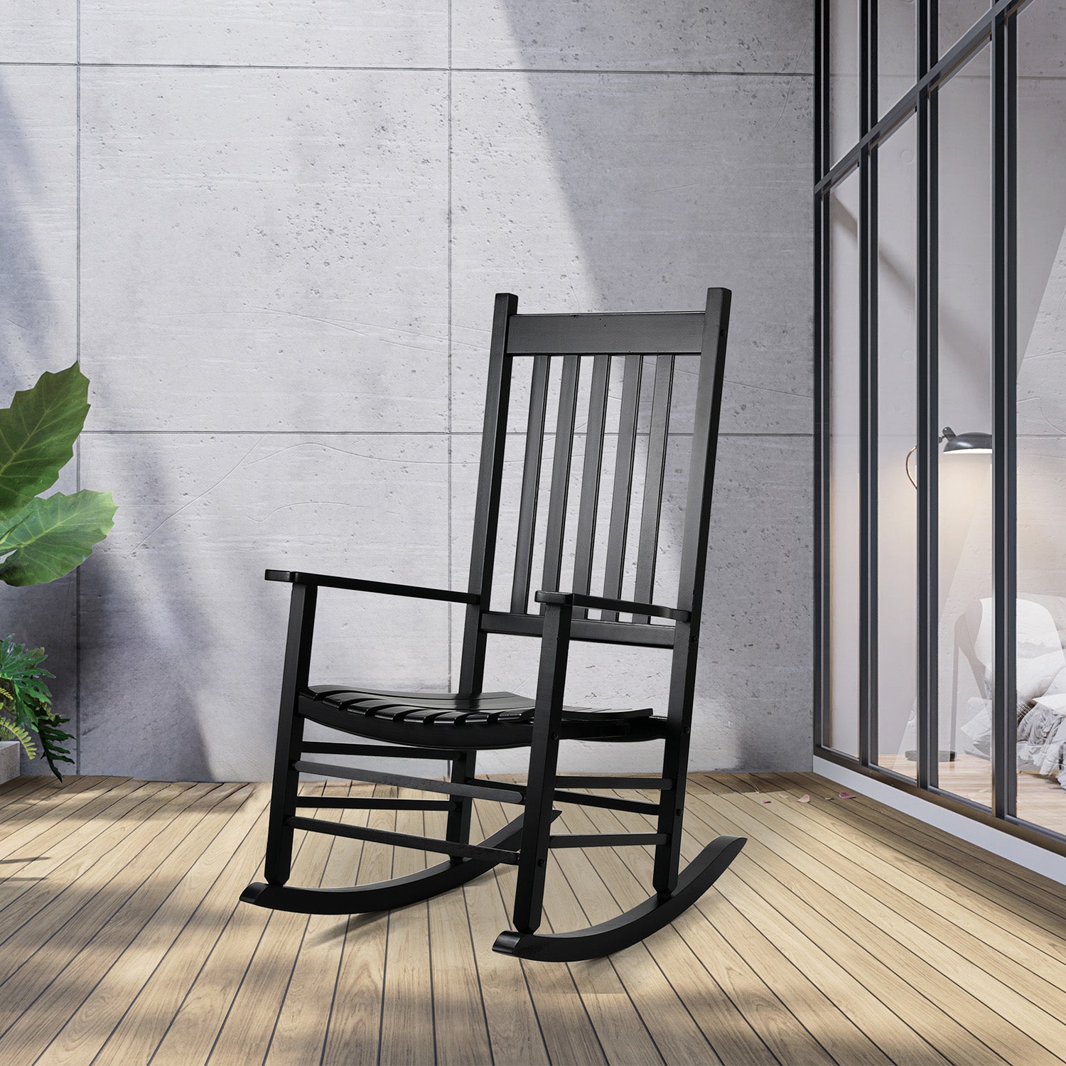 Wooden Rocking Chair Outdoor Porch Rocker with High Back for Garden, L ...