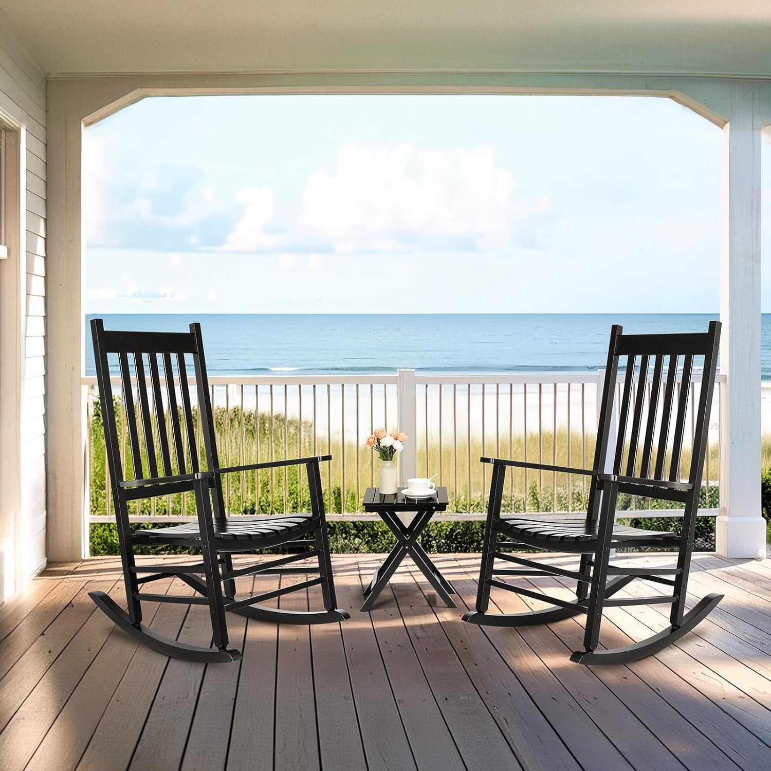 Outdoor Rocking Chair Set of 2 with Side Table, Rocking Chair Patio Se ...