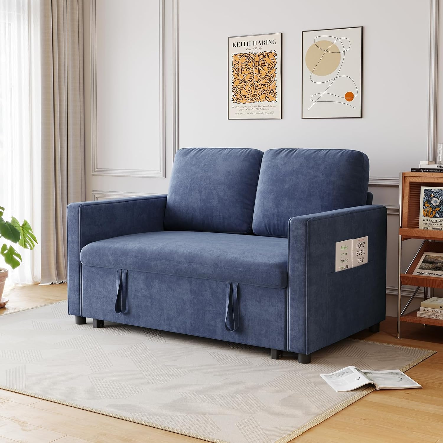 54 Inch Convertible Sleeper Sofa Bed with Side Pockets and Dual Chargi ...