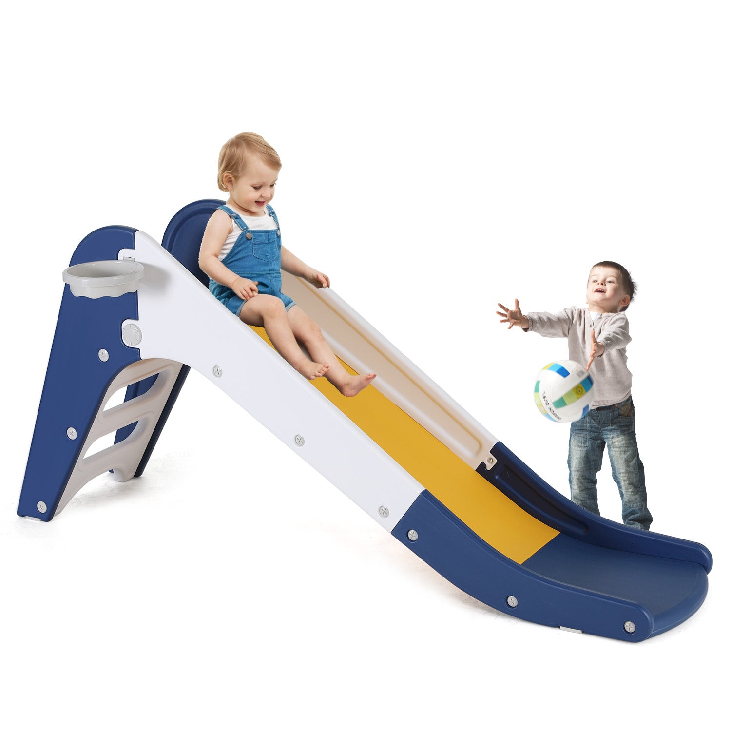 Freestanding Kids Slide Toddler Slide Climber with Basketball Hoop ...