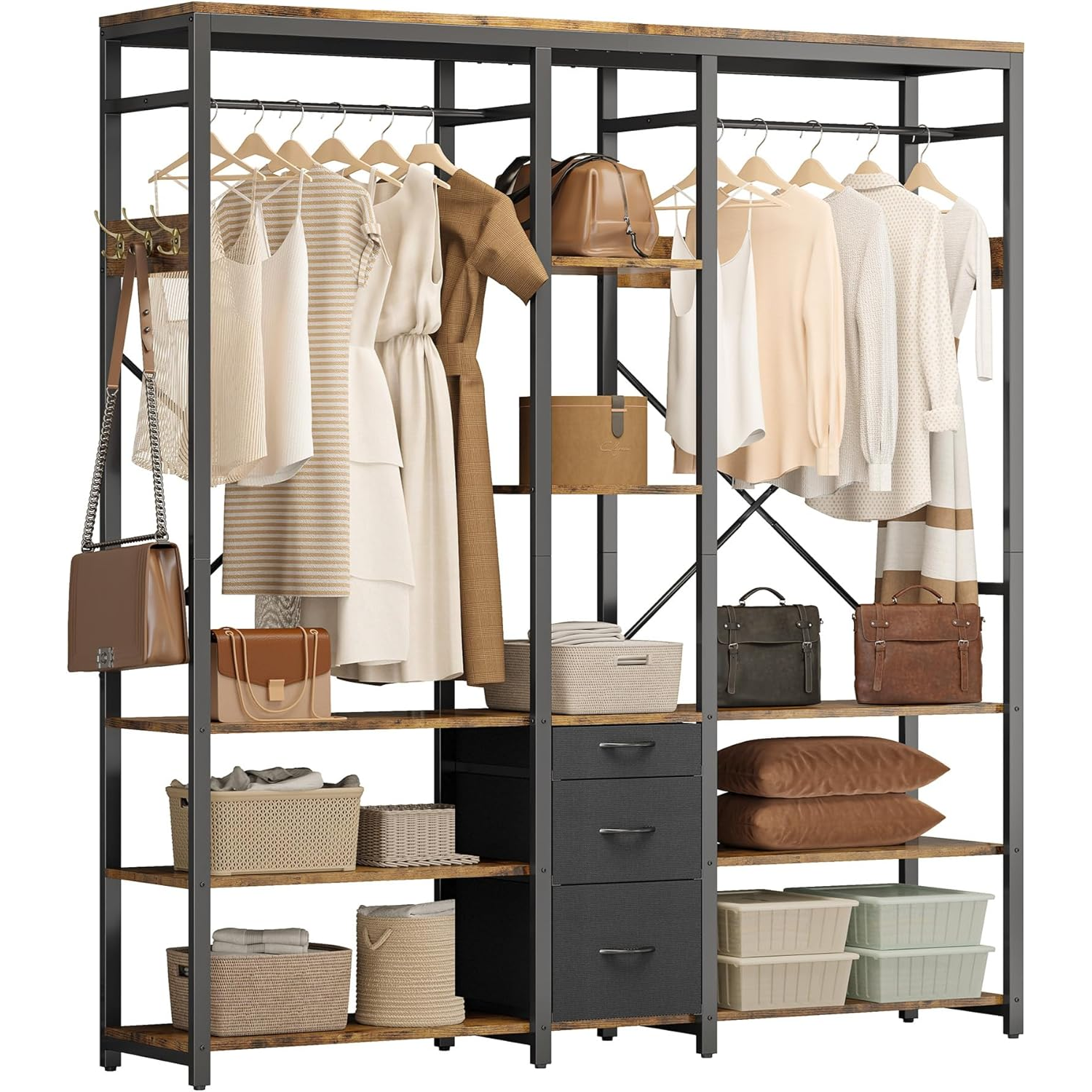 Industrial Garment Rack, Clothes Rack, Closet and Storage Shelves, Clo ...